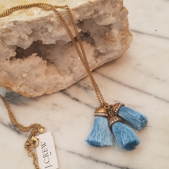 J. Crew | Jewelry | J Crew I Gold Tone Blue Tassels And Rhinestones ...